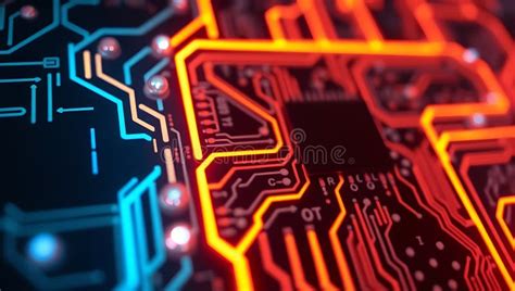 Illuminated Circuit Board Showing Complex Technological Pathways Stock Illustration