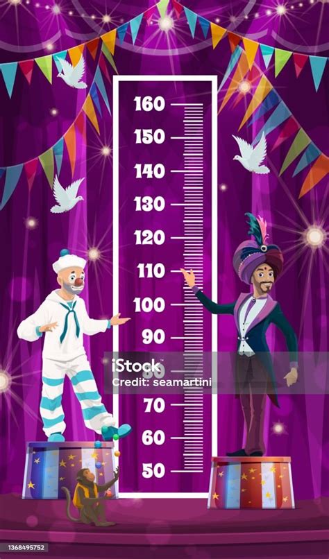 만화 서커스 성장 미터와 어린이 높이 차트 계기판 측정기에 대한 스톡 벡터 아트 및 기타 이미지 계기판 측정기 공연 공연자 Istock