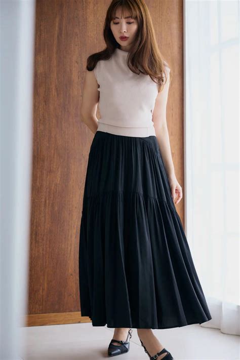 Herlipto High Waist Tiered Long Skirt フレアスカート
