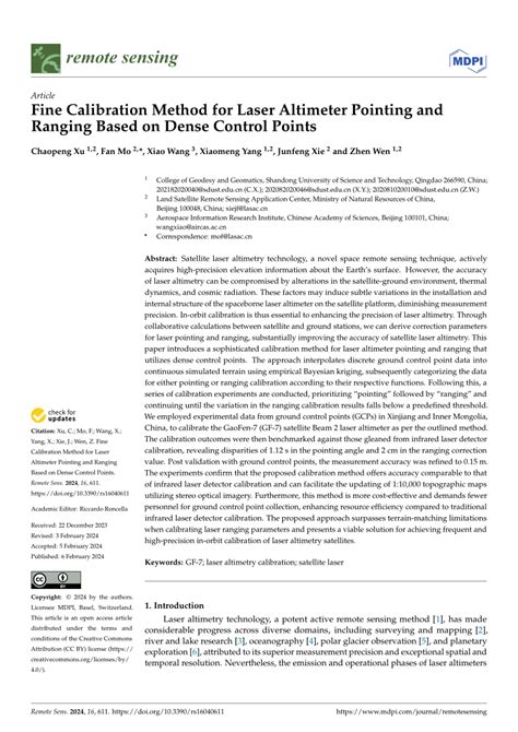 Pdf Fine Calibration Method For Laser Altimeter Pointing And Ranging