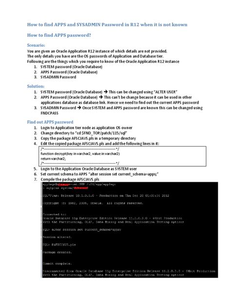 how to find apps and sysadmin password in r12 when it is not known pdf oracle database