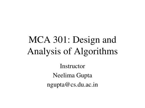 Ppt Mca 301 Design And Analysis Of Algorithms Powerpoint