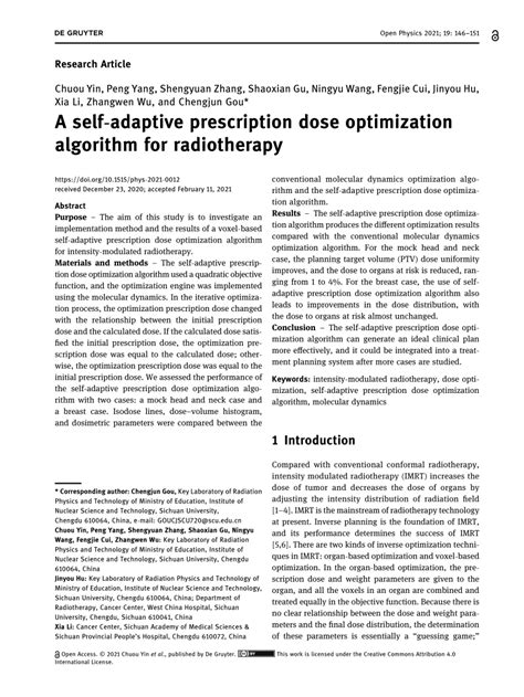 Pdf A Self Adaptive Prescription Dose Optimization Algorithm For