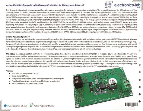 Active Rectifier Controller With Reverse Protection For Battery And Solar Cell Electronics
