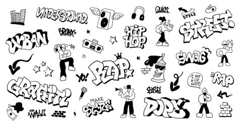 거리 스타일 낙서 낙서 손으로 그린 문자와 글자 힙합 문화 기호 벡터 배경 힙합에 대한 스톡 벡터 아트 및 기타 이미지 힙합 랩 스케이트보드 Istock