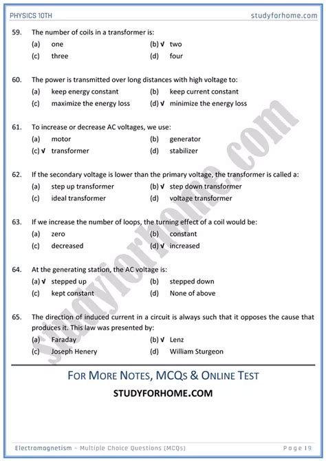 Electromagnetism MCQs Physics Th