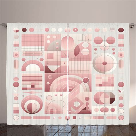 Ambesonne Pink Curtains 2 Panel Set Mid Century Modern Rounds Boho 108 X 99 Dried Rose Grey