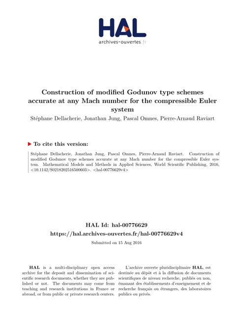 Pdf Construction Of Modified Godunov Type Schemes Accurate At Any Mach Number For The