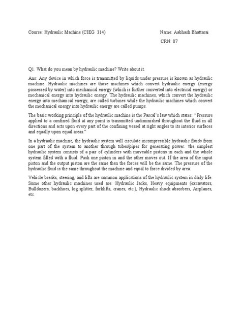 hydraulic machine assignment pdf