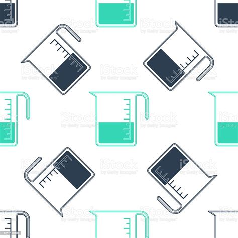 녹색 측정 컵은 흰색 배경에 건조하고 액체 식품 아이콘 고립 된 원활한 패턴을 측정합니다 손잡이가 달린 플라스틱 졸업 비커 벡터 머그에 대한 스톡 벡터 아트 및 기타 이미지