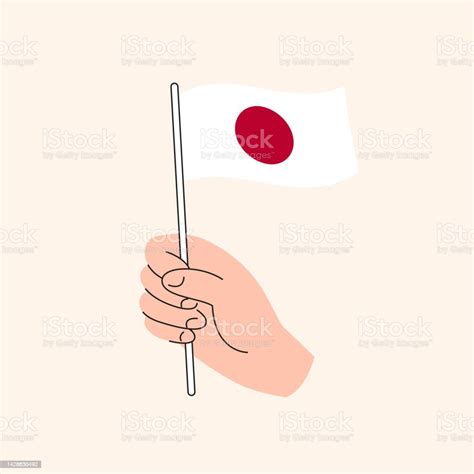 Cartoon Hand Hält Japanische Flagge Symbol Isolierte Vektorzeichnung