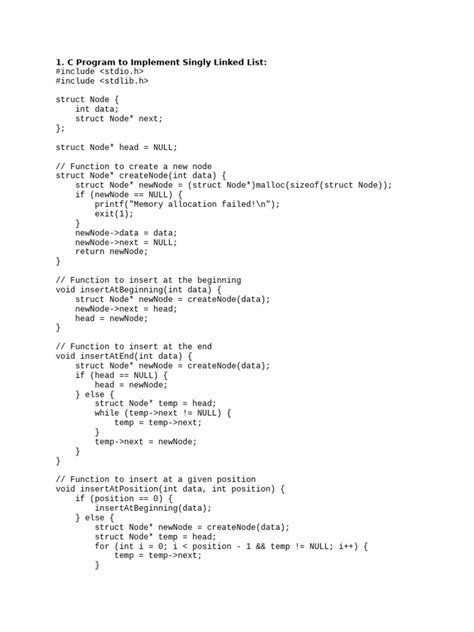 Singly Linked List In C Programming Language Pdf Computer Engineering Computer Programming