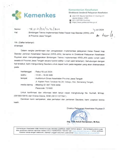 Kemenkes Bimbingan Teknis Implementasi Kelas Rawat Inap Standar Kris Jkn Di Provinsi Jateng Pdf