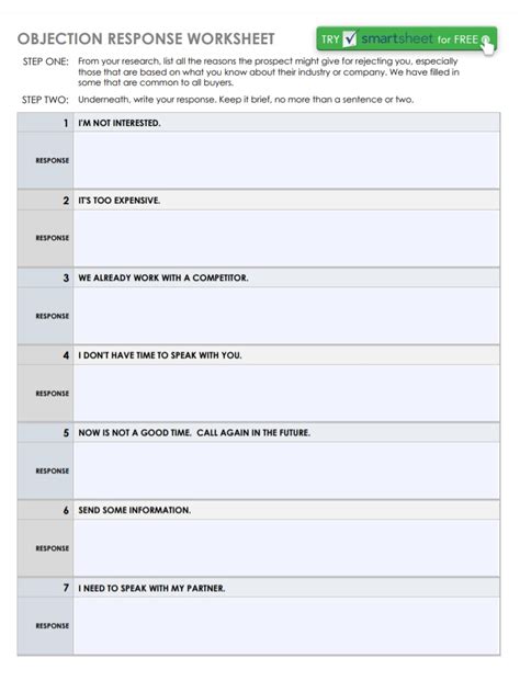 Objection Response Sheet Template Free Sheet Templates