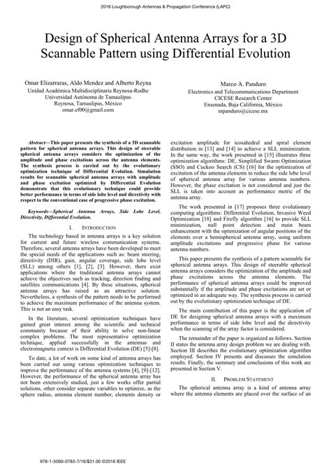 PDF Design Of Spherical Antenna Arrays For A D Scannable Pattern Using Differential Evolution