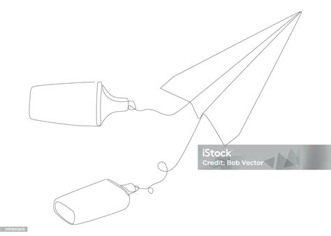 펠트 팁 펜으로 그려진 종이 비행기의 연속 선 가는 선 그림 벡터 개념입니다 등고선 그리기 창의적인 아이디어 검색에 대한 스톡