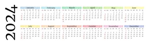 Calendario Orizzontale Per Il 2024 Isolato Su Uno Sfondo Bianco Da