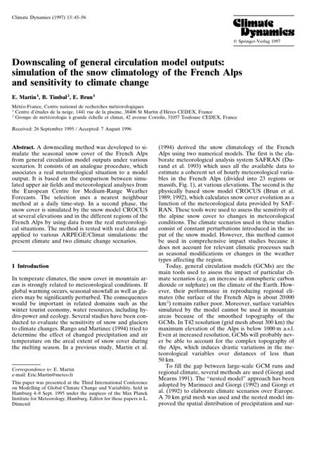 Pdf Downscaling Of General Circulation Model Outputs Simulation Of The Snow Climatology Of