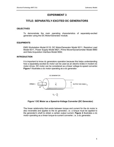 DC Generator Lab Separately Excited Characteristics