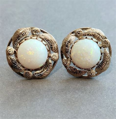Antiques Atlas Large Vintage 1950s Antique 9ct Gold Opal Earrings