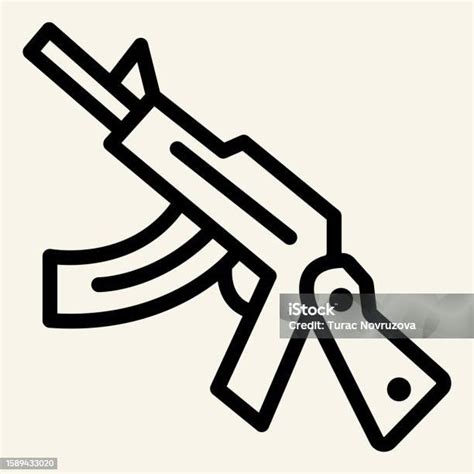 칼라 쉬니 코프 돌격 소총 라인 아이콘입니다 흰색으로 분리된 자동 총 벡터 그림 응용 프로그램을 위해 설계된 무기 개요 스타일 Eps 10 Kalashnikov에 대한 스톡