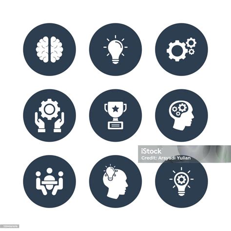 뇌 브레인 스토밍 아이디어 창의력 원 채워진 아이콘 세트 벡터 결정에 대한 스톡 벡터 아트 및 기타 이미지 결정 학습 고급 Istock