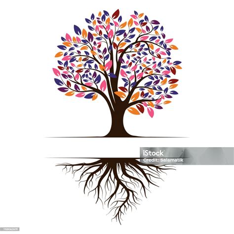 뿌리와 잎이있는 녹색 나무의 로고입니다 흰색 배경에 격리된 벡터 그림 아이콘입니다 뿌리에 대한 스톡 벡터 아트 및 기타 이미지 뿌리 0명 가을 Istock