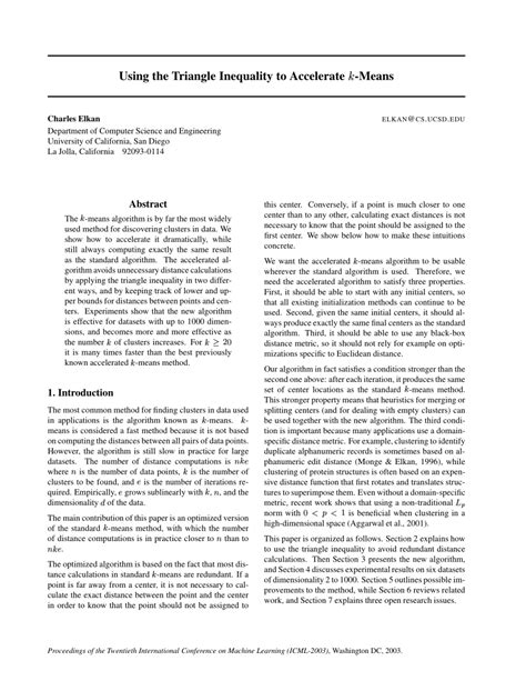 Pdf Using The Triangle Inequality To Accelerate K Means