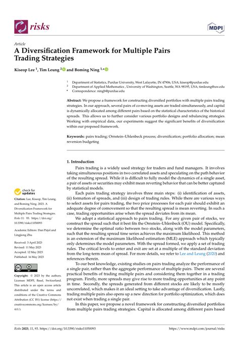 Pdf A Diversification Framework For Multiple Pairs Trading Strategies
