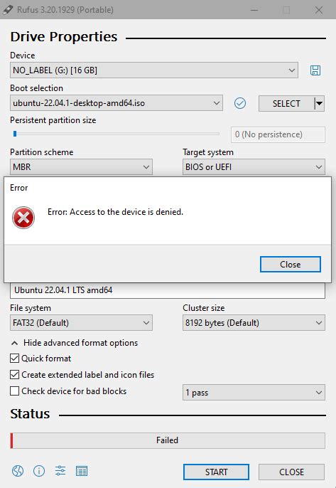 Rufus Error Access To The Device Is Denied 0x00000005 Winhelponline