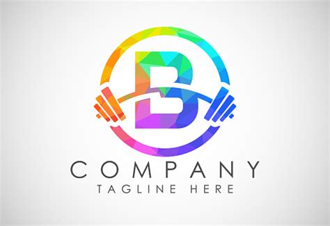 바벨 로우 폴리 스타일의 영어 알파벳 B 리프팅 벡터 로고 디자인 보디 빌딩을 위한 벡터 로고 강사에 대한 스톡 벡터 아트 및