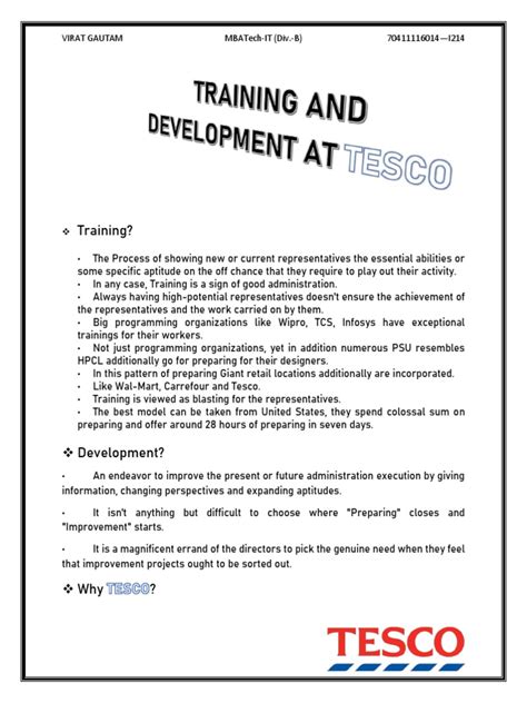 An Overview Of Training And Development Practices At Tesco Pdf Retail Mentorship