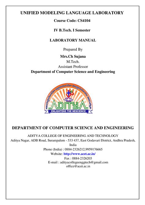 R19 UML LAB Manual Course Code CS IV B I Semester LABORATORY MANUAL