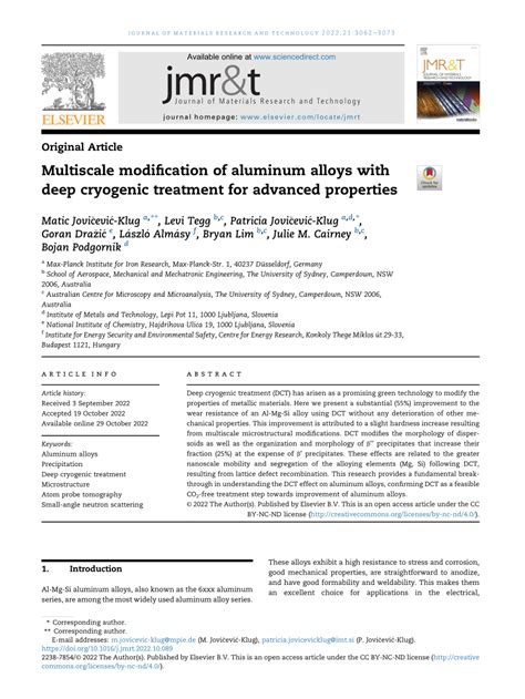 Pdf Multiscale Modification Of Aluminum Alloys With Deep Cryogenic