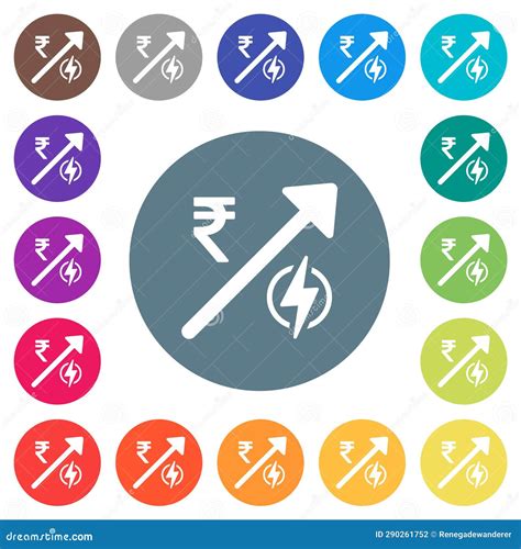 Rising Electricity Energy Indian Rupee Prices Flat White Icons On Round Color Backgrounds Vector