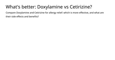 Whats Better Doxylamine Vs Cetirizine Meds Is