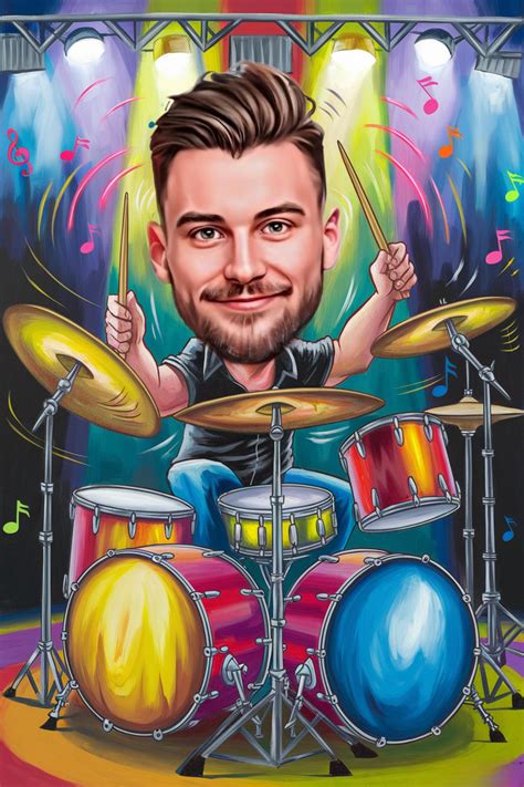 Custom Drummer Cartoon Portrait Drummer Caricature Drummer T Drummer Cartoon Drummer