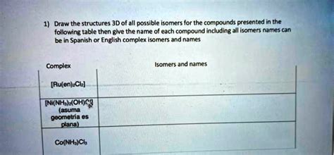 Solved 1 Draw The Structures 3d Of All Possible Isomers For The Compounds Presented In The