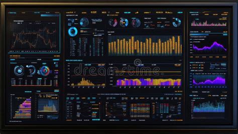 Futuristic Data Visualization Complex Information Hub With Dynamic Charts And Graphs Display