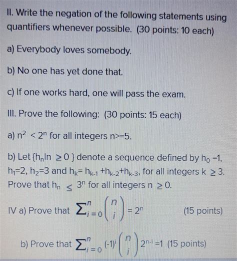 Solved II Write The Negation Of The Following Statements Chegg Com
