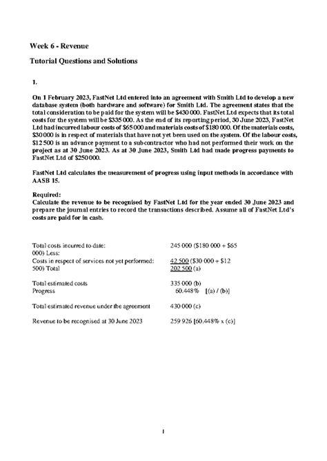 Week 6 Tutorial Questions Solutions 1 Week 6 Revenue Tutorial