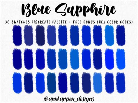 Blue Sapphire Procreate Palette 30 Hex Color Codes Good Notes