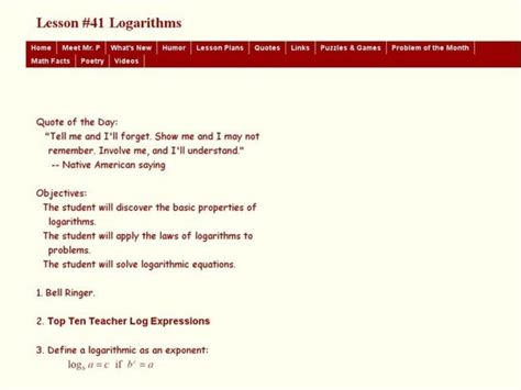 Logariths Lesson Plan For 11th Higher Ed Lesson Planet