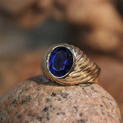 1960s Vintage Mens Blue Sapphire Ring 10k Gold Mens Ring 5 5 Grams