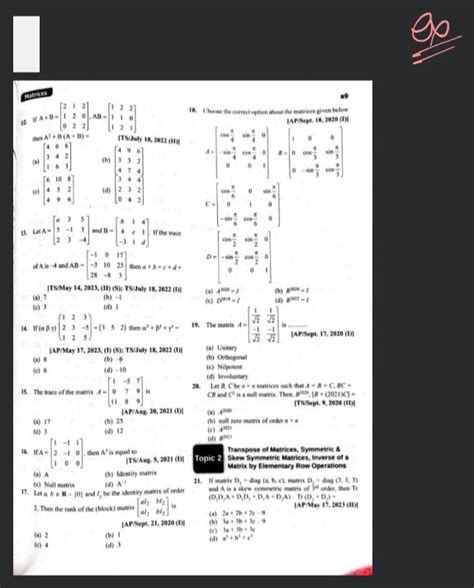 Topic 2 Transpose Of Matrices Symmetric And Skew Symmetric Matrices Inve