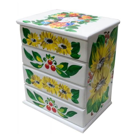 Шатулка комод українка з соняшниками біла рописано вручну масив дерева 22 5х15х26 см