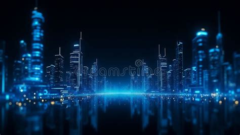 Blue Abstract Technology Background With Data Wavy Lines In Holographic Style Futuristic