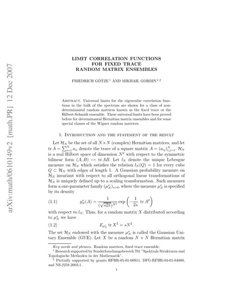 Pdf Limit Correlation Functions For Fixed Trace Random Matrix Ensembles