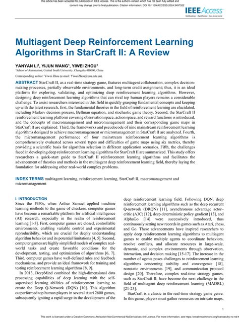 Pdf Multiagent Deep Reinforcement Learning Algorithms In Starcraft Ii A Review