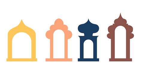 아라비아 동양 창문 아치 거울 문 모음 프레임 패턴 배경에 대한 현대적인 디자인 모스크 돔과 등불 이슬람 라마단 카림과 이드 무바라크 스타일 벡터 그림 0명에 대한 스톡